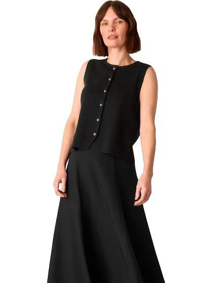 Whistles Lucy Button Front Knit Tank - Black