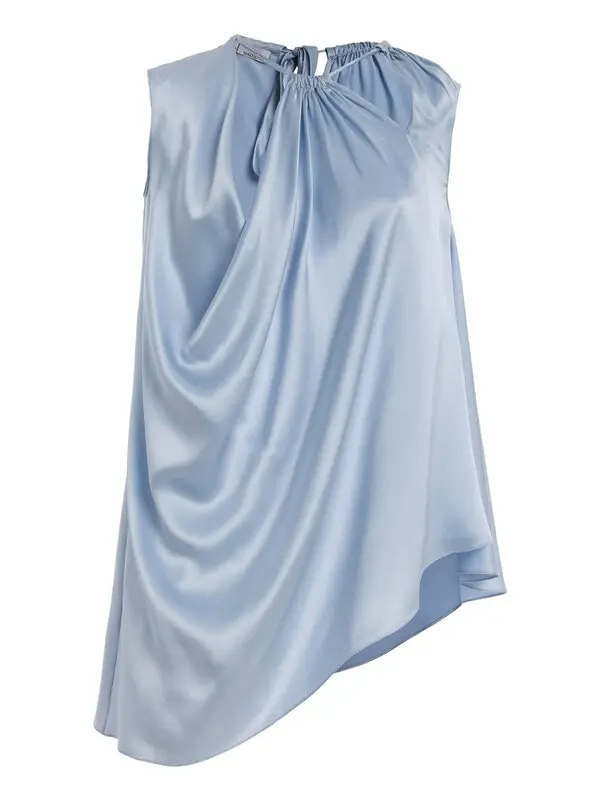 MEL USINE Adele Asymmetrical Silk Top - Light Blue