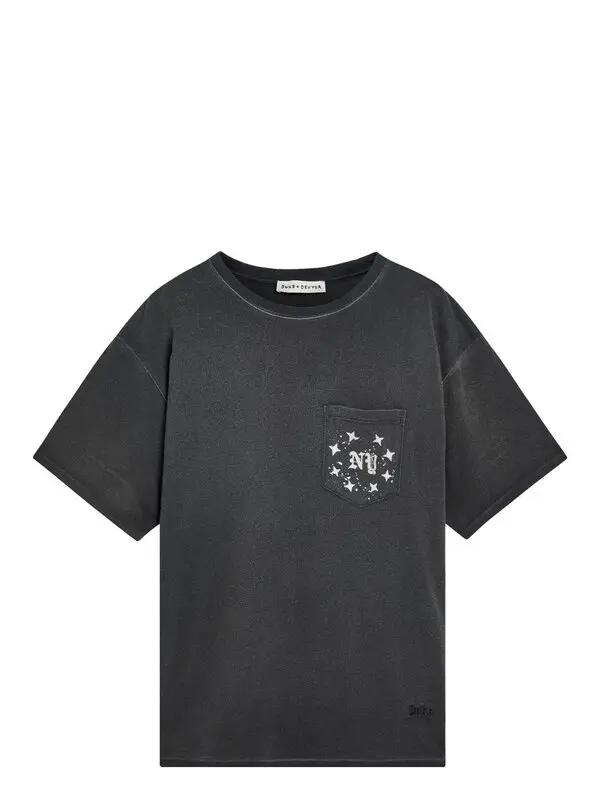 DUKE + DEXTER Pocket Washed Printed Cotton T-shirt - Black