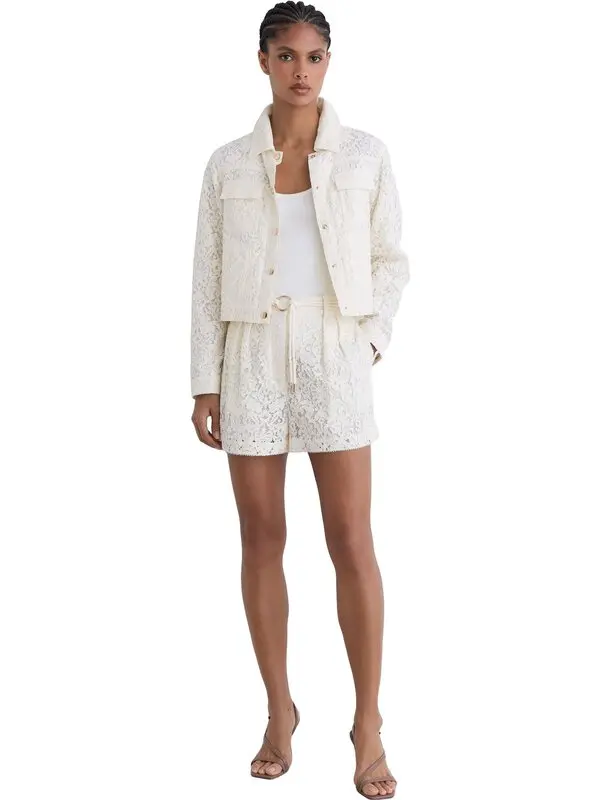 REISS Lori Collared Lace Press-stud Jacket - White
