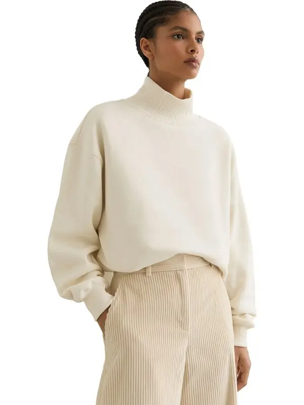 REISS Cotton Funnel-neck Sweatshirt - Cream
