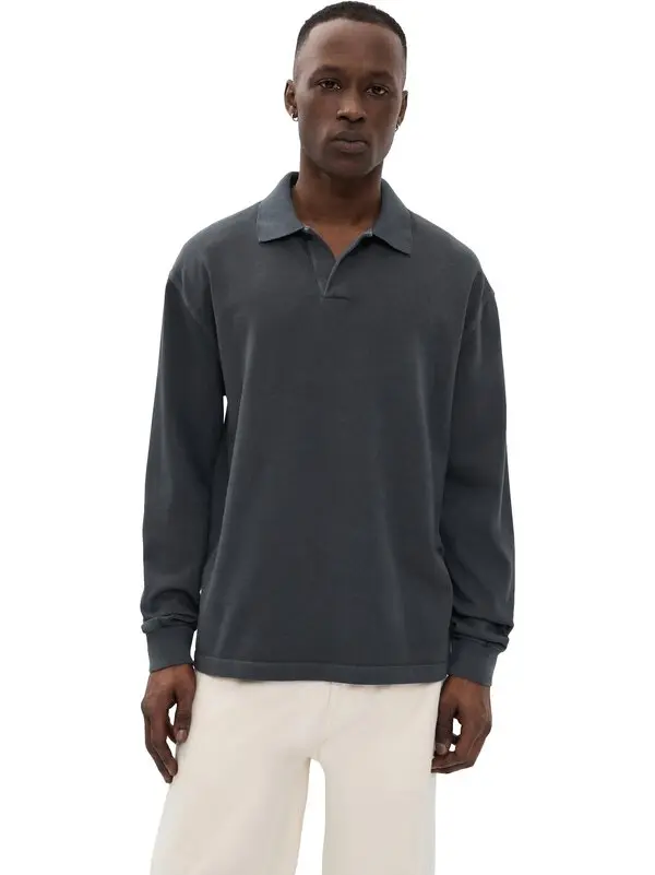 Madewell Cotton Long Sleeve Polo - Coal