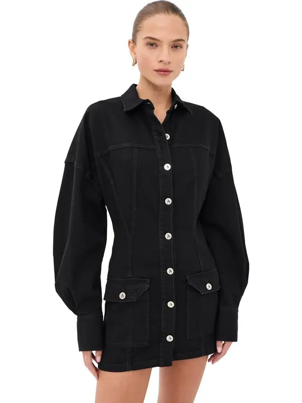 Attico Mini Denim Shirt Dress - Black