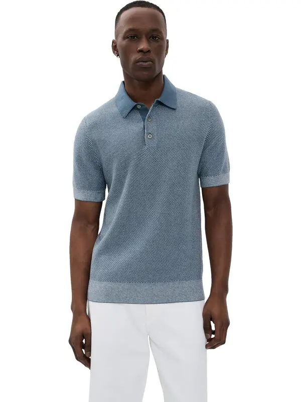 Vince Geo Jacquard Polo - Uniform Blue/classic Cream