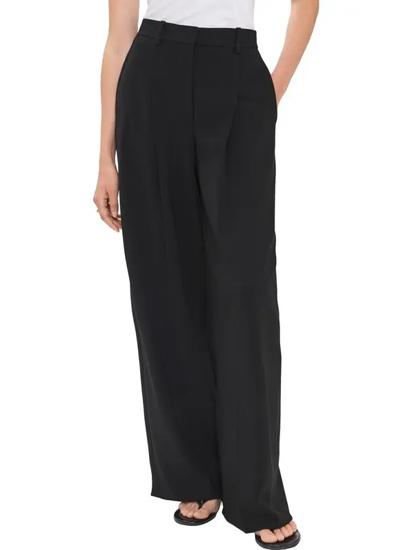 Theory Wide Leg Pleat Trousers - Black