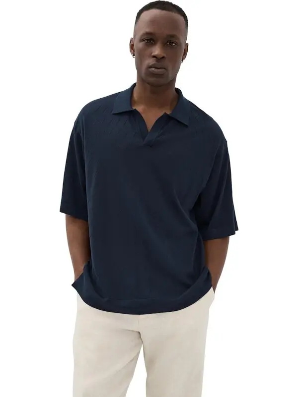 Officine Générale Pele Textured Knit Polo - Navy Ink