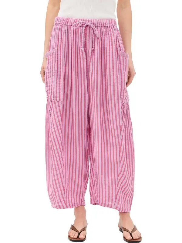 Free People Striped Quinn Pants - Strawberry Combo