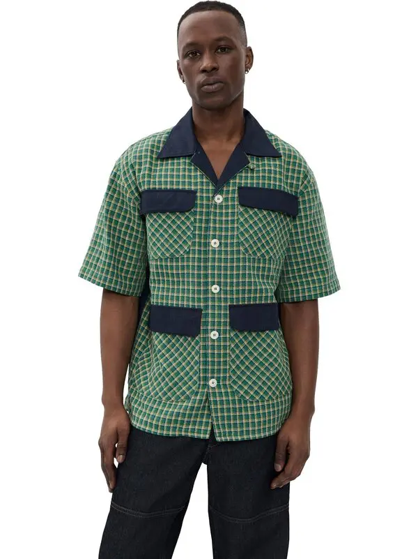 NICHOLAS DALEY Aloha Check Woven Shirt - Green Check