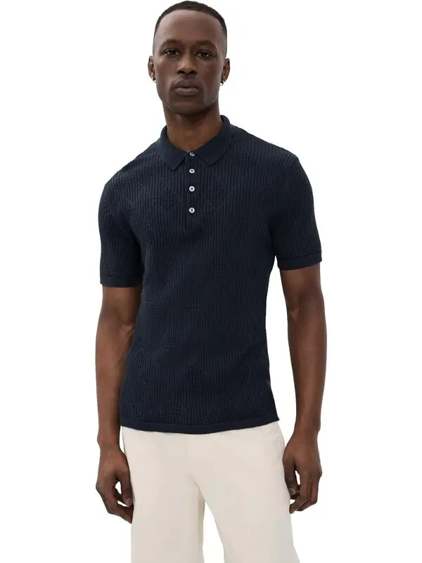 Billy Reid Diamond Knit Polo - Carbon Blue