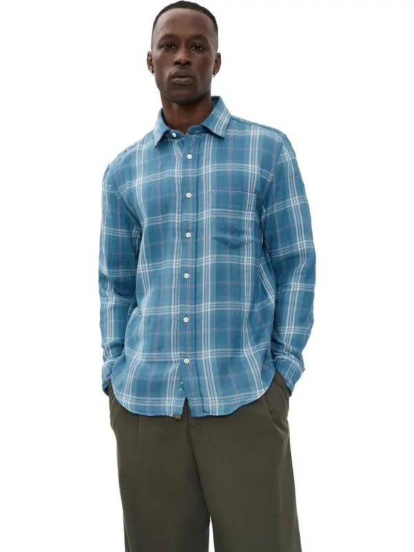 Billy Reid Double Face Plaid Cypress Shirt - Washed Indigo