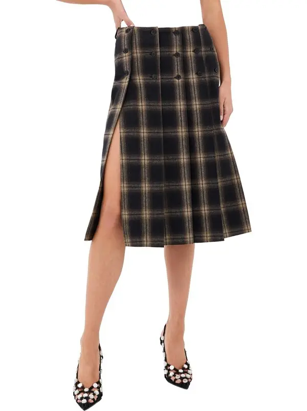 Attico Midi Plaid Pleated Skirt - Brown Shades