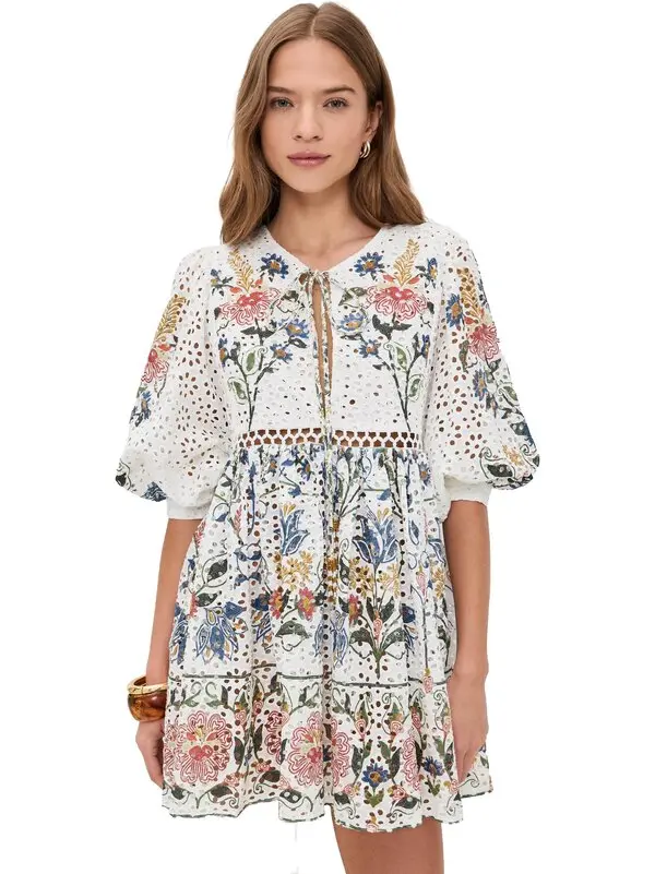Farm Rio Stitched Garden Mini Dress - Stitched Garden Off White