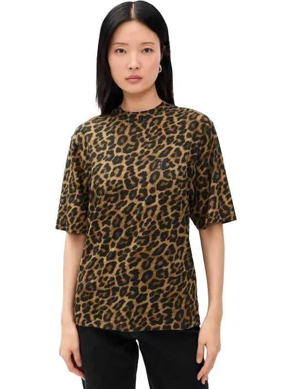 ANINE BING Leopard Avi Tee - Black And Brown Leopard