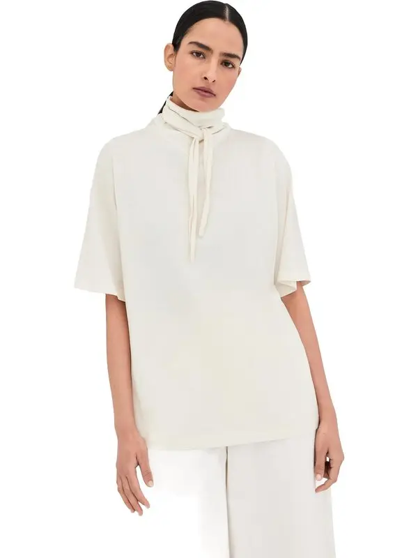 LEMAIRE T-shirt With Tie Neck Detail - Light Cream