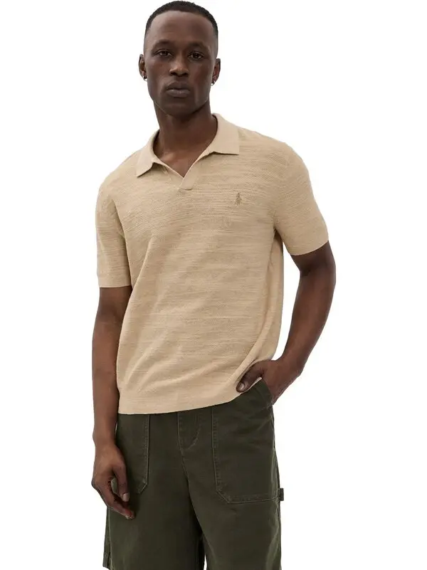 Polo Ralph Lauren Textured Cotton Polo Shirt - Dune Tan/deckwash White