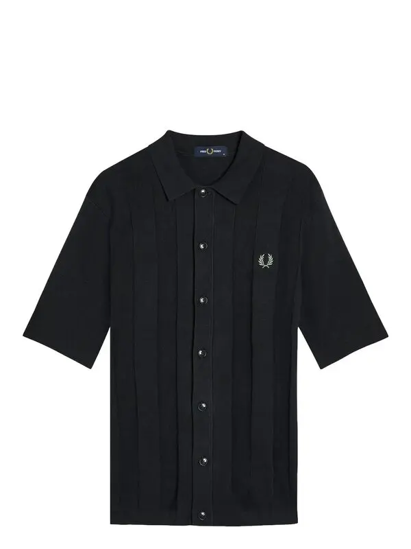 Fred Perry Logo-embroidered Fine-knit Cotton Shirt - Navy