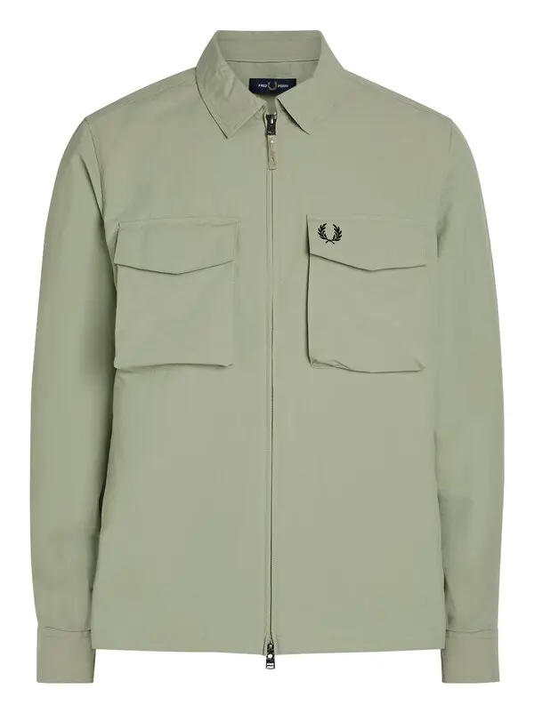 Fred Perry Logo-embroidered Crinkled Shell Overshirt - Light Green
