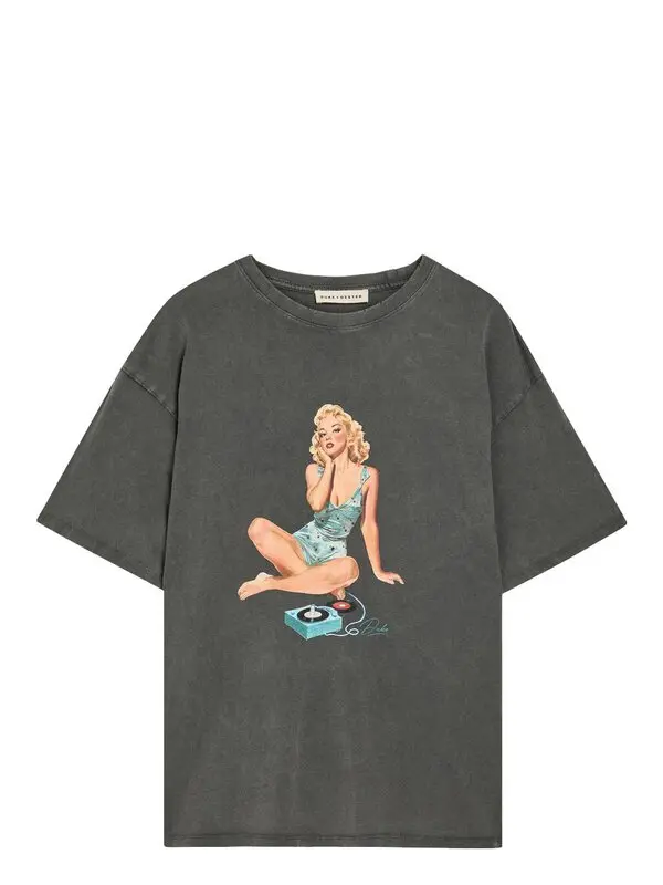 DUKE + DEXTER Pin Up Printed Cotton T-shirt - Black