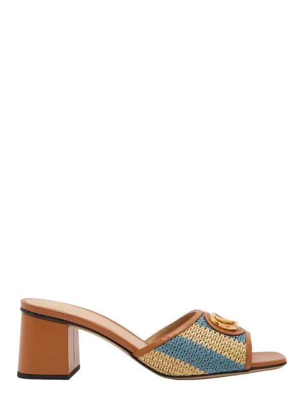 Valentino Garavani 60 Striped Raffia Leather Mules - Blue