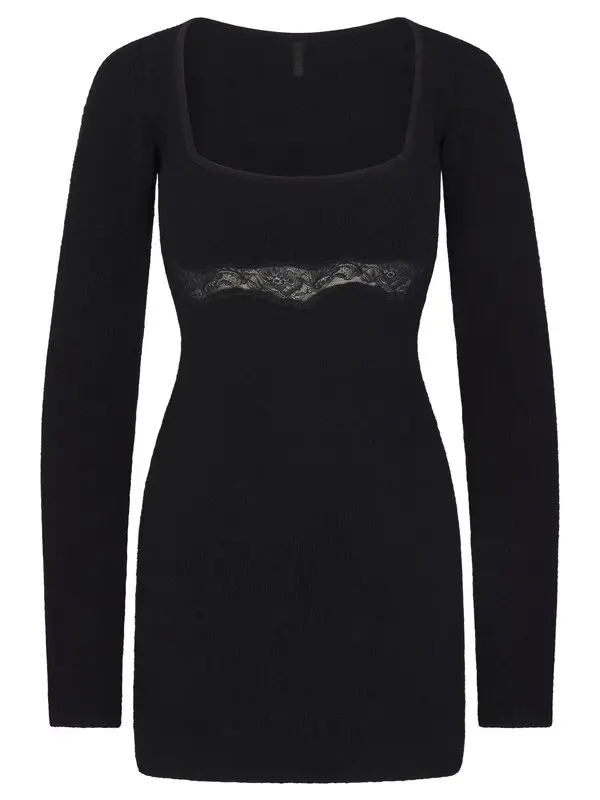 SKIMS Lace Knit Mini Dress - Obsidian