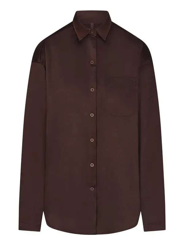 SKIMS Oversized Lightweight Satin Shirt - Espresso