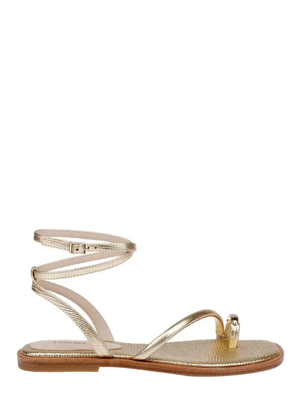 L'Agence Mariana Leather Sandal - Gold Lizard Leather