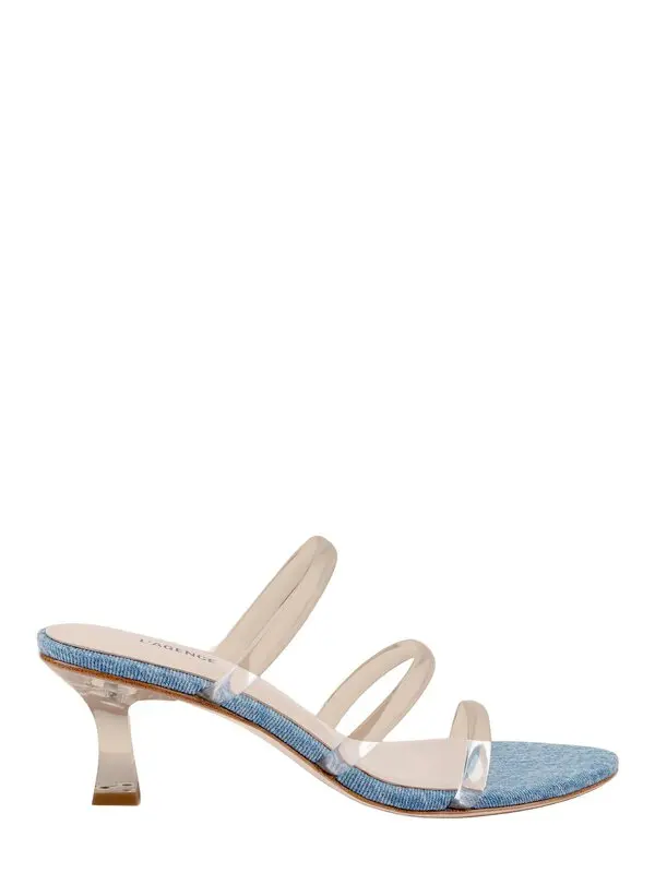 L'Agence Ludovica Kitten-heel Sandal - Light Blue Denim