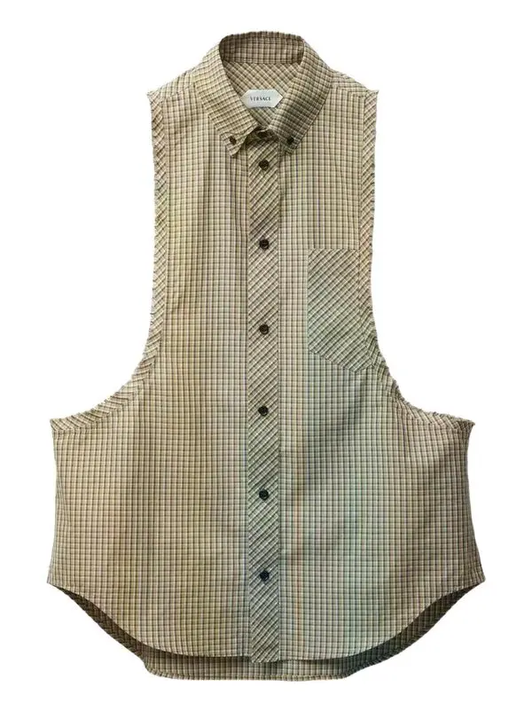 Versace Micro-checked Cotton-poplin Sleeveless Shirt - Neutrals