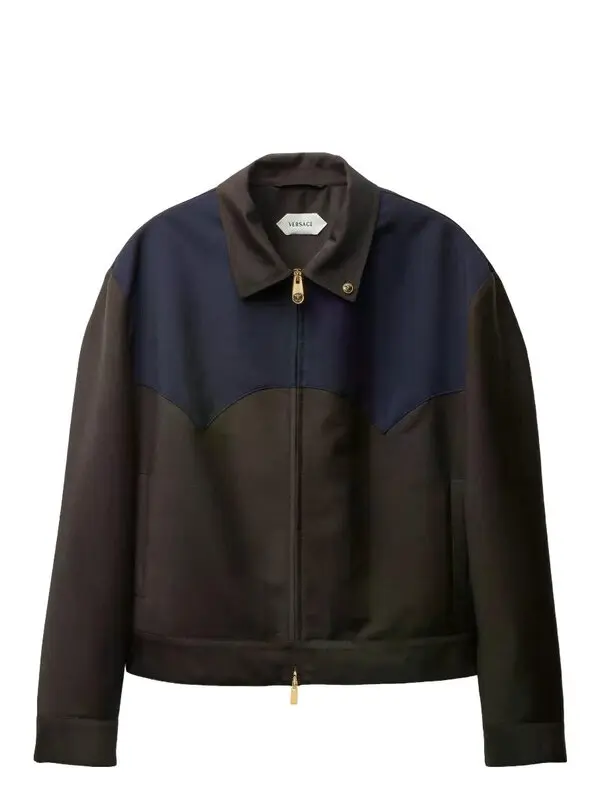 Versace Wool-mohair Blend Zip Blouson Jacket With Medusa Pin - Brown
