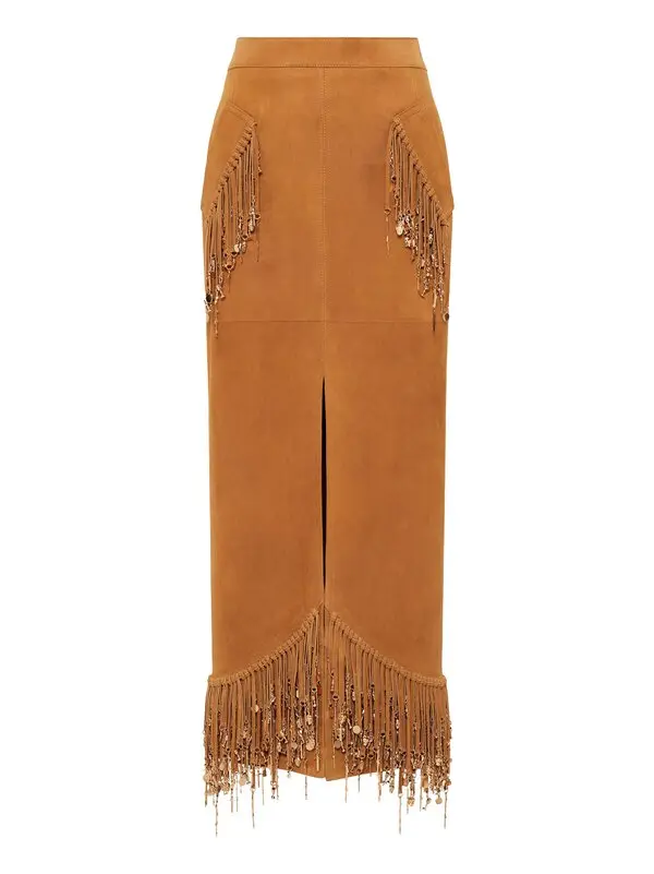 Gabriela Hearst Kalyan Fringe Maxi Skirt - Cashew
