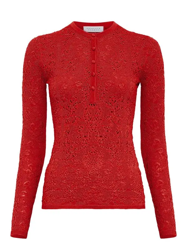 Gabriela Hearst Gaviran Lace Knit Henley - Tonic Orange