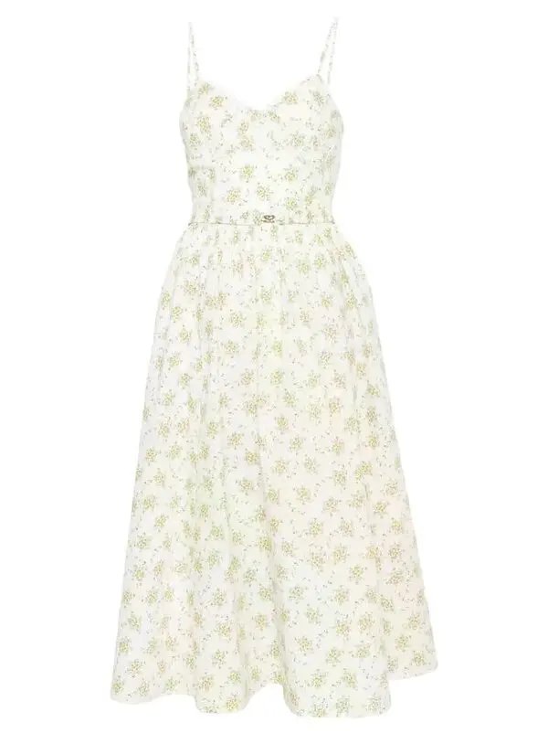 Sandro Lucette Floral-print Midi Dress - Neutrals