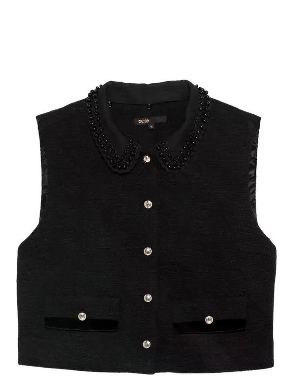 Maje Beaded-collar Pocket Top - Black