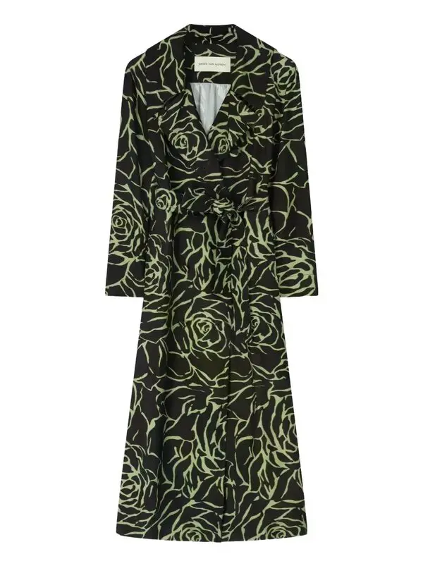 Dries Van Noten Floral-print Wrap Coat - Black