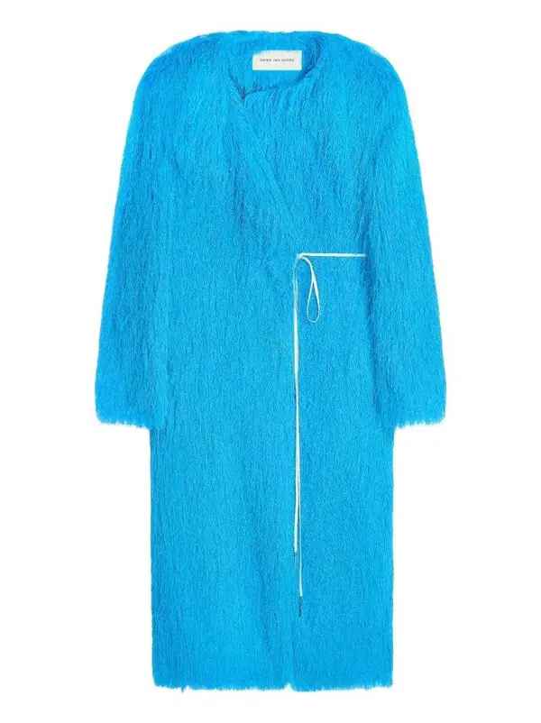 Dries Van Noten Fringed V-neck Coat - Blue