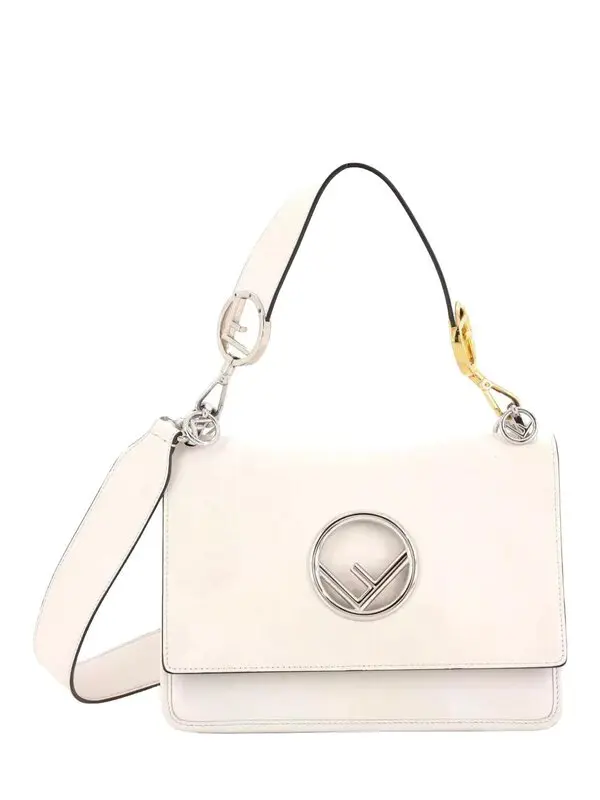 Fendi Kan I F Leather Medium Shoulder Bag - White