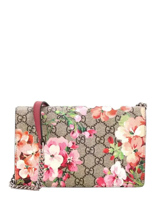 Gucci Chain Wallet Blooms Print Gg Coated Canvas Crossbody Bag - Brown