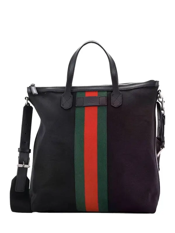 Gucci Web Zip Techno Canvas Medium Tote Bag - Black