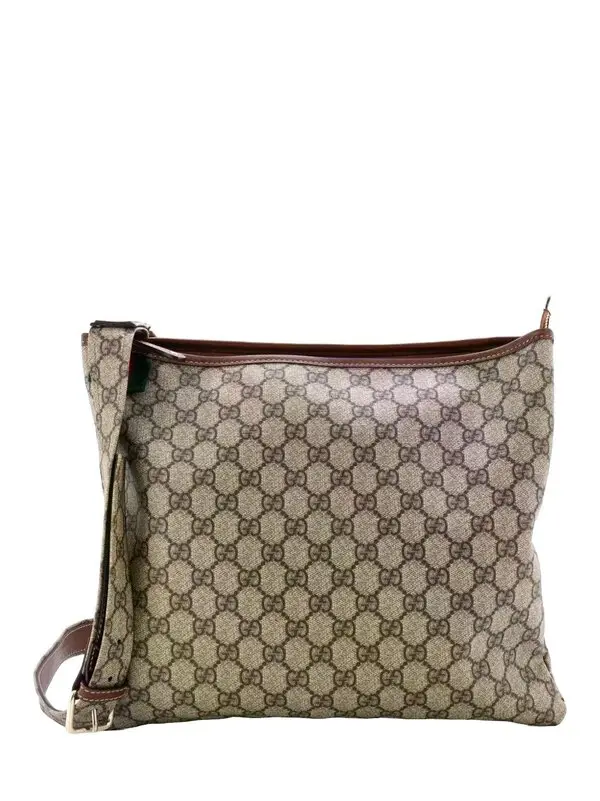 Gucci Web Loop Flat Messenger Gg Coated Canvas Large - Brown