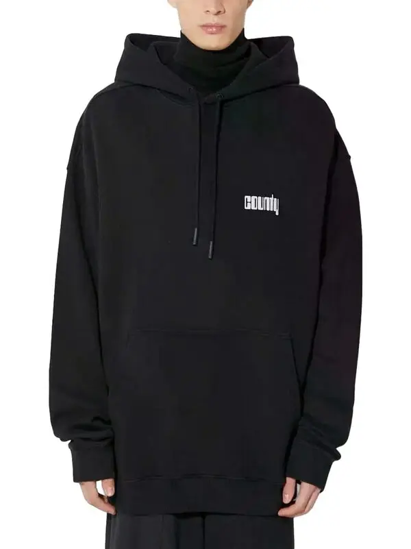COUNTY OF MILAN Graphic Drawstring Hoodie - Black