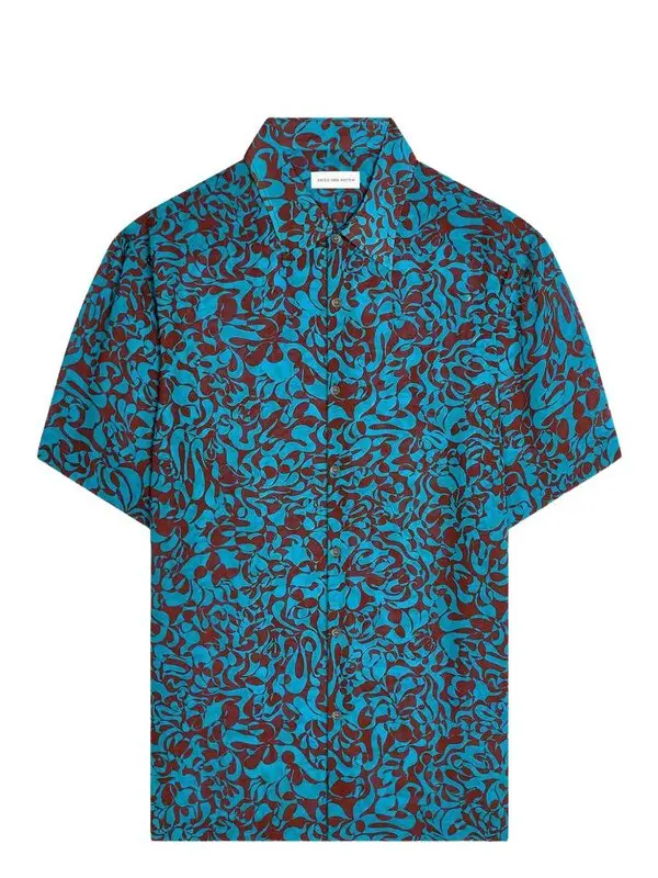 Dries Van Noten Floral-print Short-sleeve Shirt - Blue