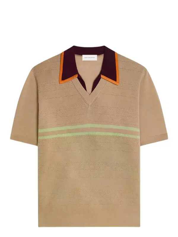 Dries Van Noten Striped Merino Wool Polo Shirt - Neutrals