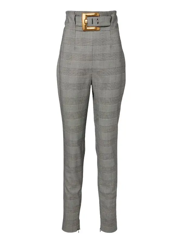 Balmain Prince Of Wales Wool-blend Slim Fit Trousers - Black