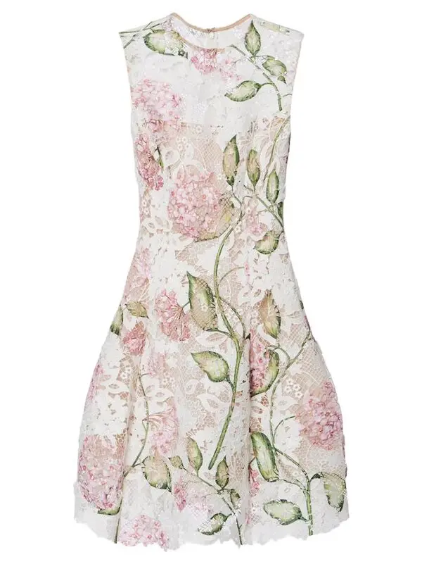 Oscar De La Renta Floral Embroidered Lace Cocktail Dress - Multicoloured