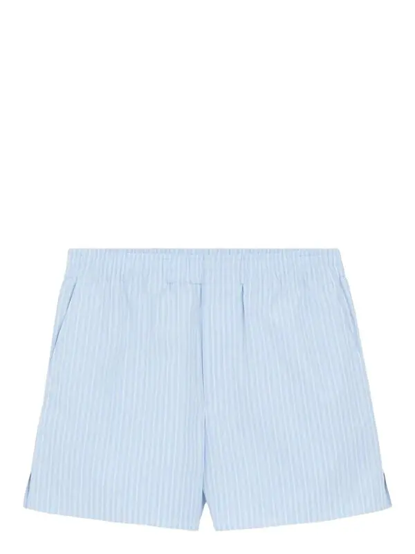 Ami Striped Cotton Popeline Elasticated Shorts - Blue