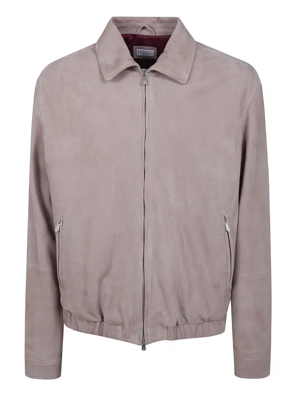 Brunello Cucinelli Leather Bomber Jacket - Beige