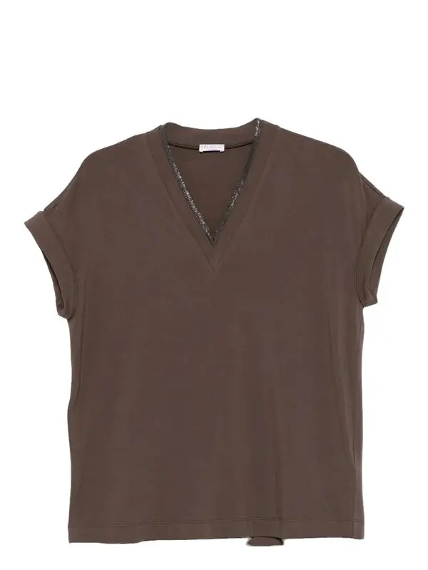 Brunello Cucinelli V-neck T-shirt - Brown