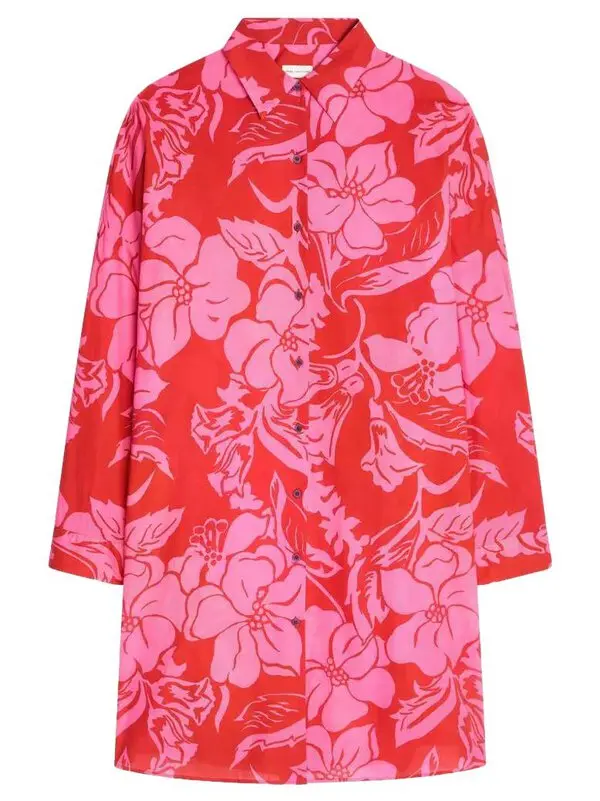 Dries Van Noten Floral Shirt Midi Dress - Red
