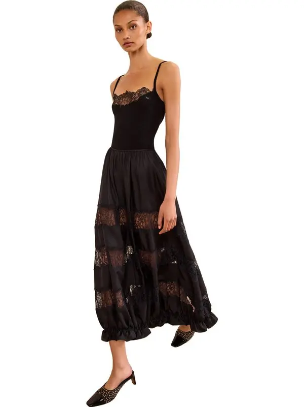 Ulla Johnson Chantal Silk Midi Skirt - Noir