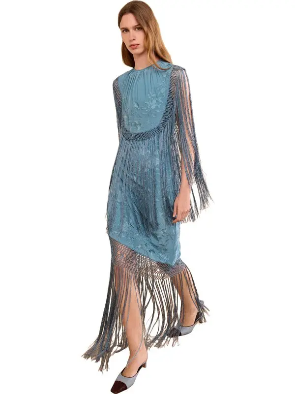 Ulla Johnson Nerine Silk Fringe Dress - Beryl